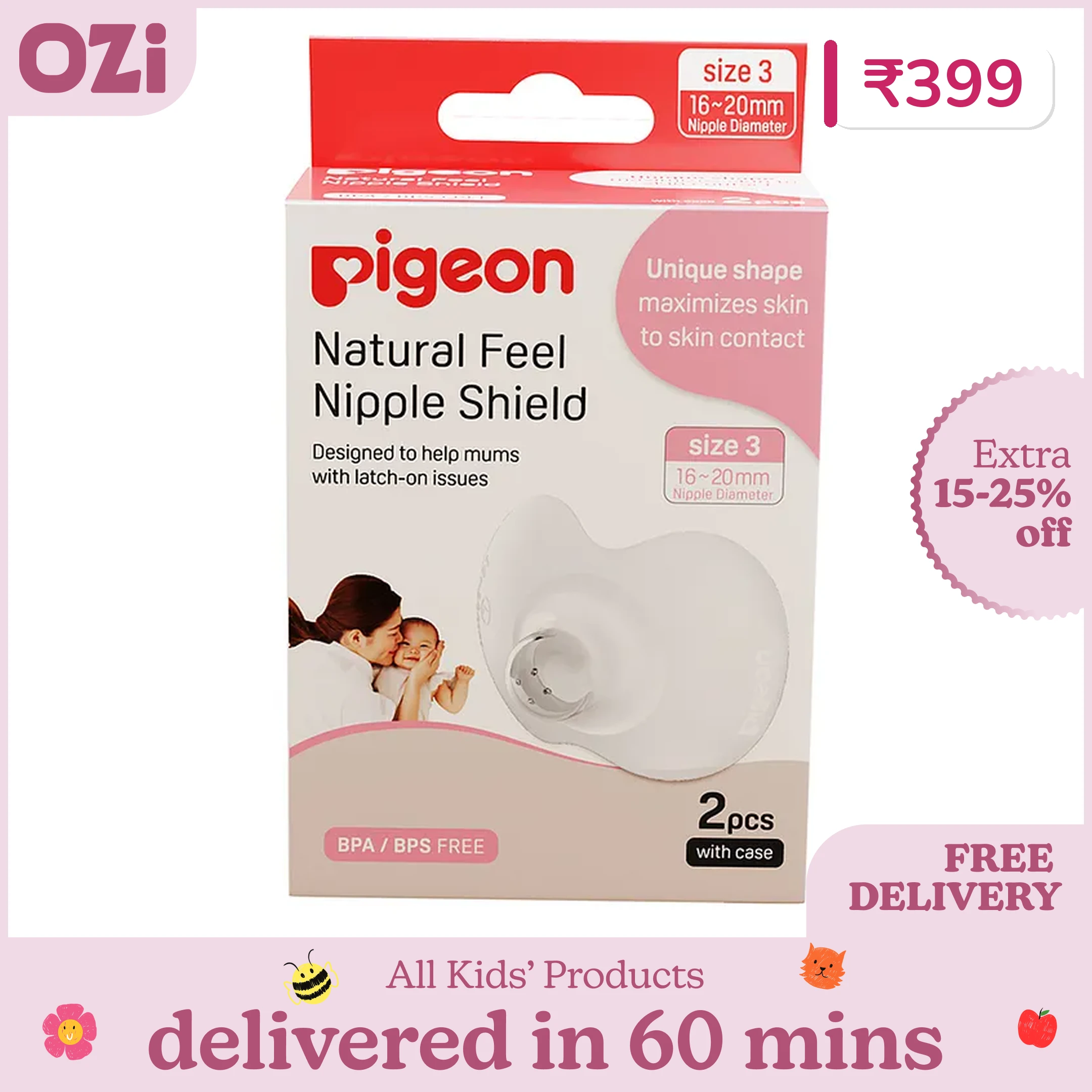 Buy Pigeon Natural Feel Nipple Shield Size 3 – 2 Pcs, Soft Silicone ...